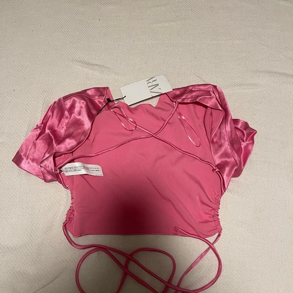 Zara | Tops | Never Worn Pink Satin Zara Crop Top With Back Cut Out ...